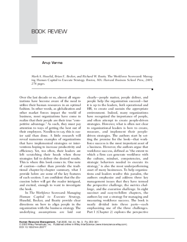 (PDF) Mark A. Huselid, Brian E. Becker, and Richard W. Beatty. The ...