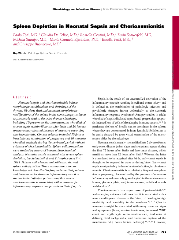 (PDF) Spleen Depletion in Neonatal Sepsis and Chorioamnionitis