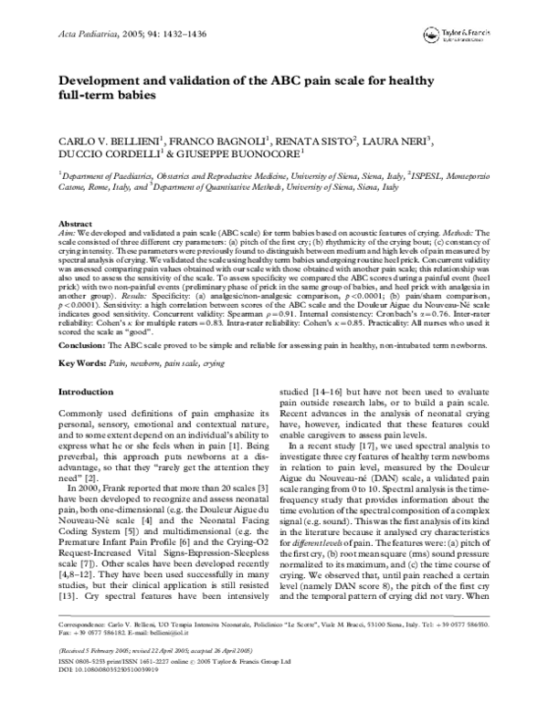(PDF) Development and validation of the ABC pain scale for healthy full ...