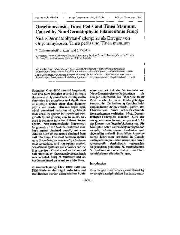 (PDF) Onychomycosis, Tinea Pedis and Tinea Manuum Caused by Non ...
