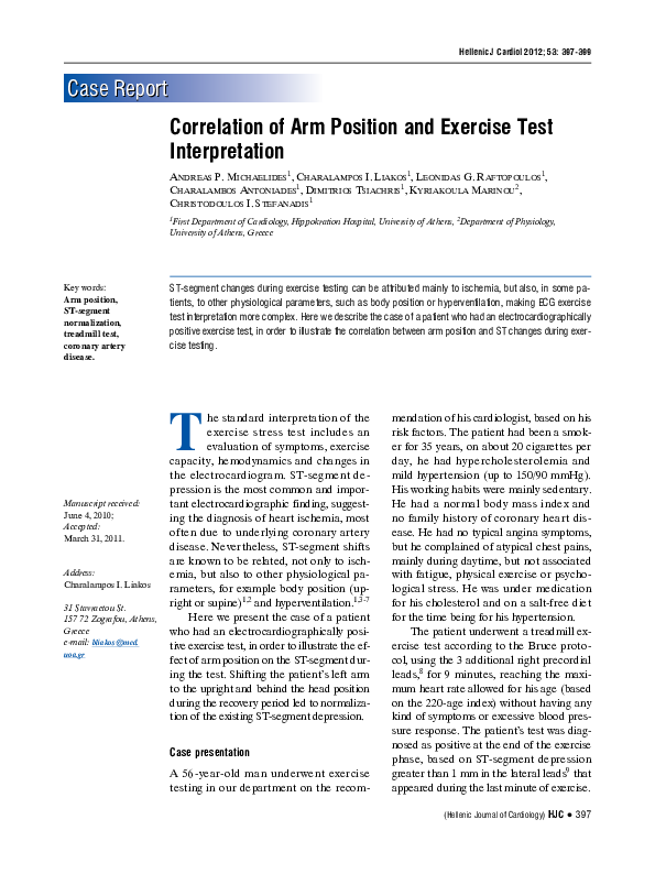 Pdf Correlation Of Arm Position And Exercise Test Interpretation