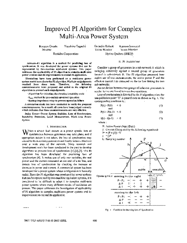 Pdf Improved Pi Algorithm For Complex Multi Area Power System Innocent Kamwa