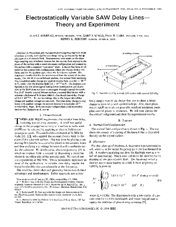 Pdf Electrostatically Variable Saw Delay Lines Theory And Experiment