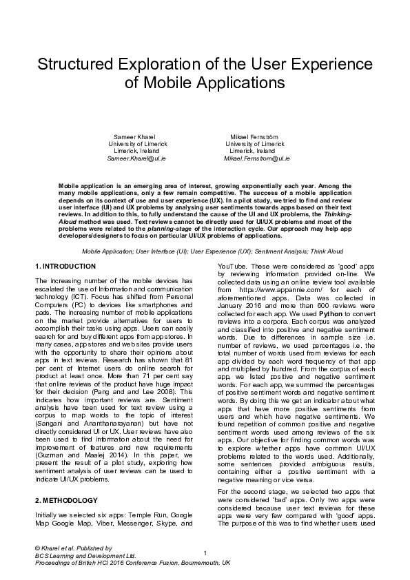 (PDF) Structured Exploration of the User Experience of Mobile Applications