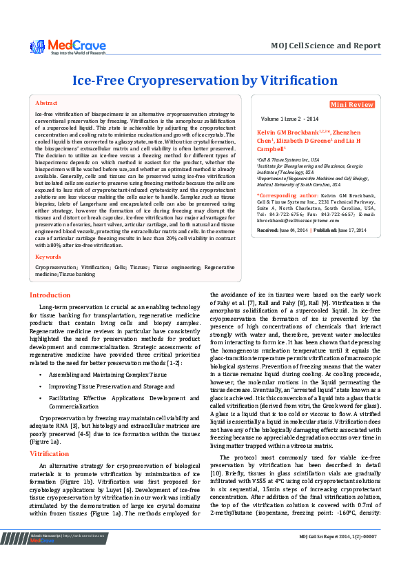 (PDF) Ice-Free Cryopreservation by Vitrification