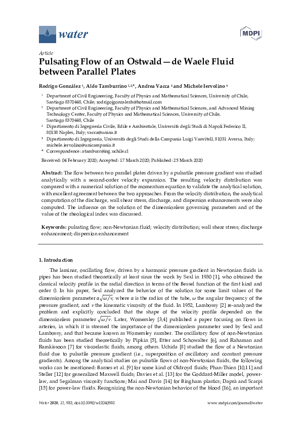 (PDF) Pulsating Flow of an Ostwald—de Waele Fluid between Parallel Plates