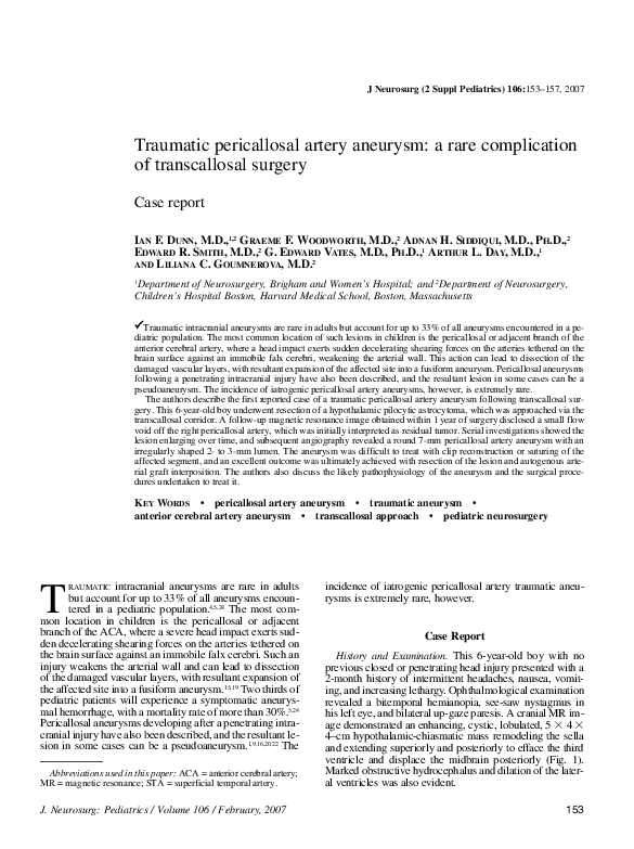 (PDF) Traumatic pericallosal artery aneurysm: a rare complication of ...