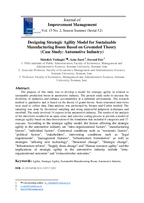 (PDF) Designing Strategic Agility Model for Sustainable Manufacturing Boom Based on Grounded ...
