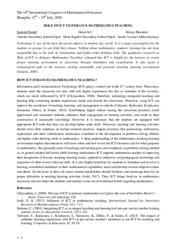 (PDF) ROLE OF ICT TO ENHANCE MATHEMATICS TEACHING