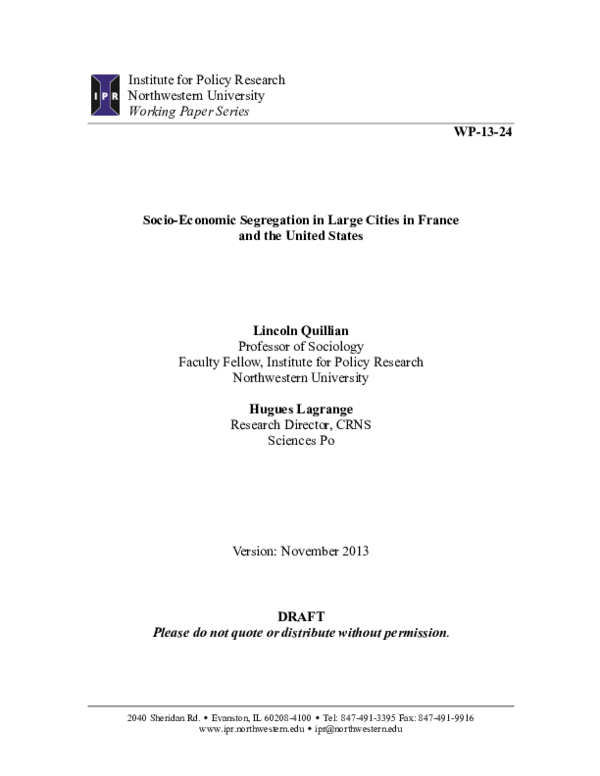 (PDF) Socioeconomic Segregation in Large Cities in France and the ...