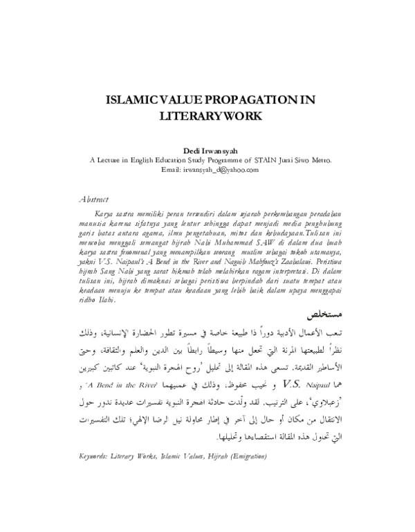(PDF) Islamic Value Propagation in Literary Work