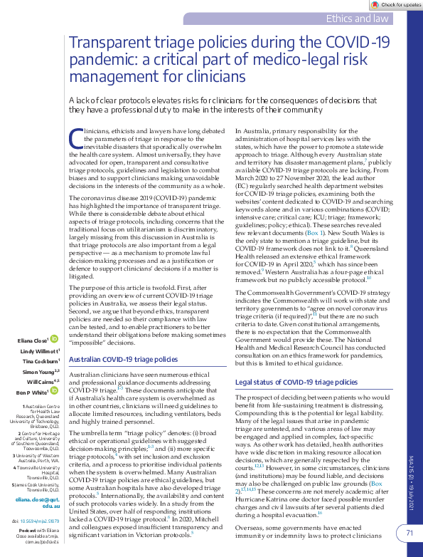 (PDF) Transparent triage policies during the COVID‐19 pandemic: a ...