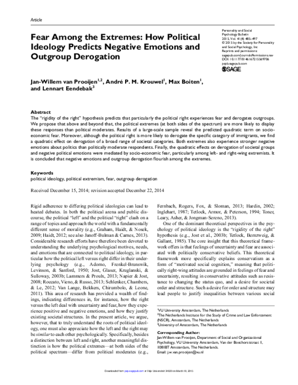 (PDF) Fear Among the Extremes: How Political Ideology Predicts Negative ...
