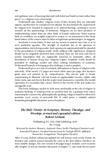 (PDF) Review- Robert Letham: The Holy Trinity