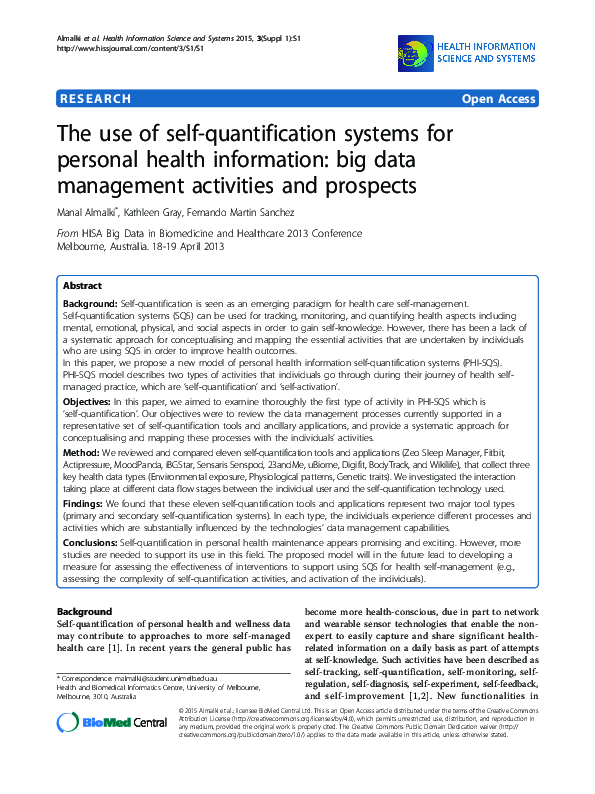 (PDF) The use of self-quantification systems for personal health ...