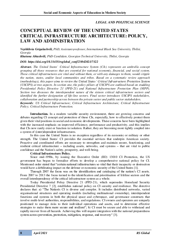 (PDF) CONCEPTUAL REVIEW OF THE UNITED STATES CRITICAL INFRASTRUCTURE ...