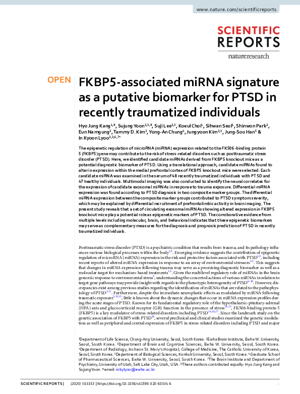 (PDF) FKBP5-associated miRNA signature as a putative biomarker for PTSD ...