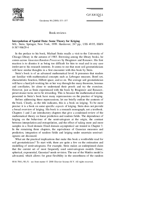 (PDF) Interpolation of Spatial Data: Some Theory for Kriging
