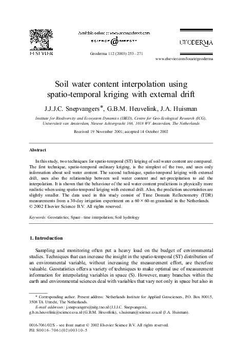(PDF) Soil water content interpolation using spatio-temporal kriging with external drift