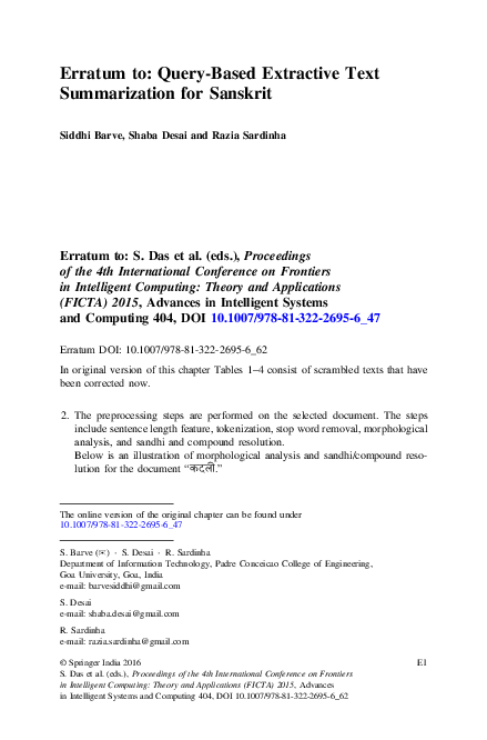 (PDF) Erratum to: Query-Based Extractive Text Summarization for Sanskrit