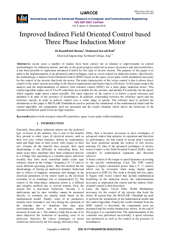 (PDF) Improved Indirect Field Oriented Control based Three Phase ...