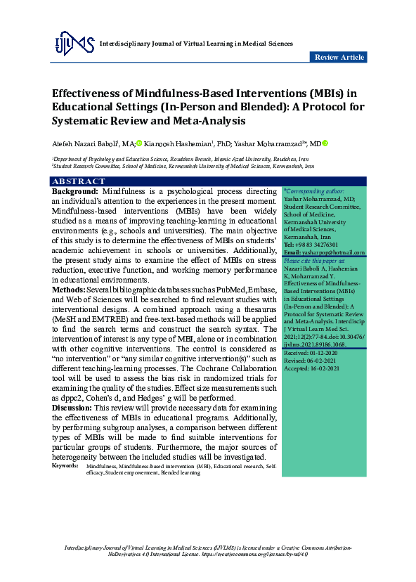 (PDF) Effectiveness of Mindfulness-Based Interventions (MBIs) in Educational Settings (In-Person ...