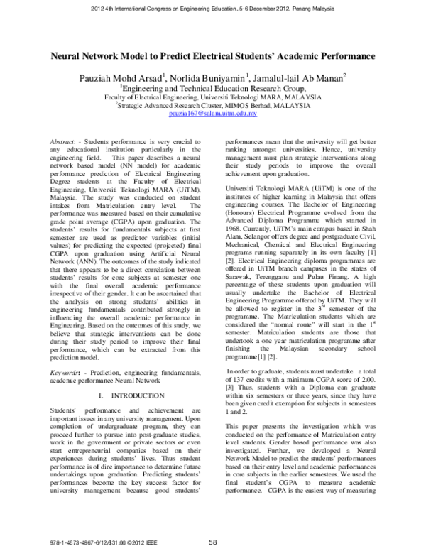 (PDF) Neural network model to predict electrical students' academic performance