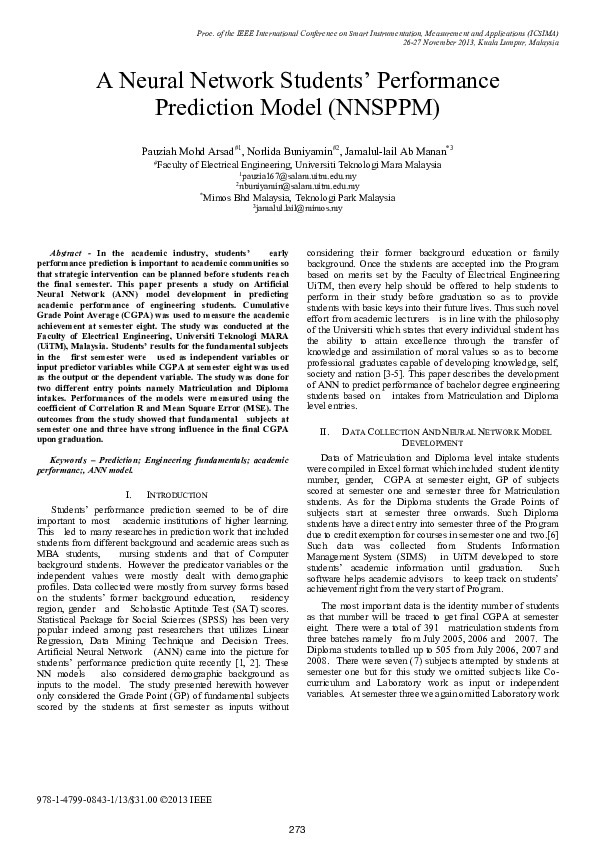 (PDF) A neural network students' performance prediction model (NNSPPM)