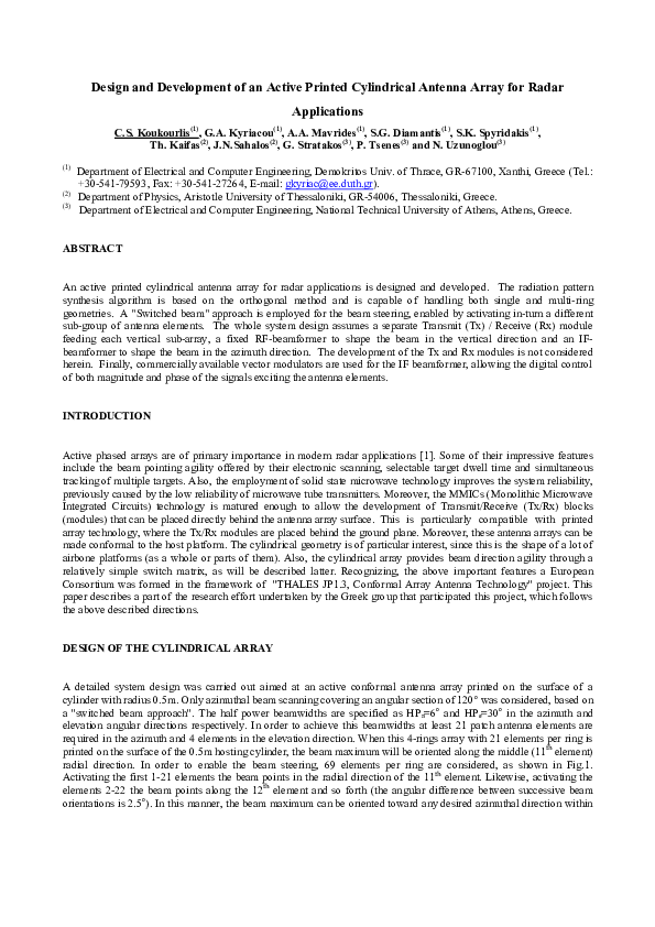 (PDF) Design and development of an active printed cylindrical antenna array for radar applications