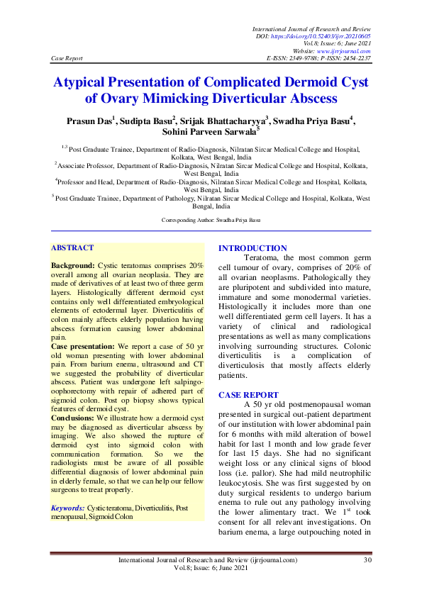 (PDF) Atypical Presentation of Complicated Dermoid Cyst of Ovary ...