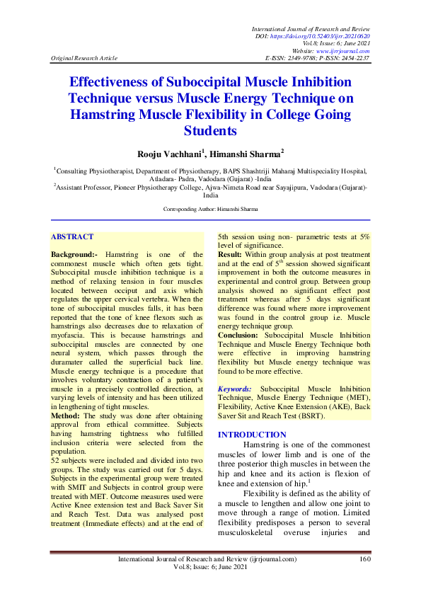 (PDF) Effectiveness of Suboccipital Muscle Inhibition Technique versus ...