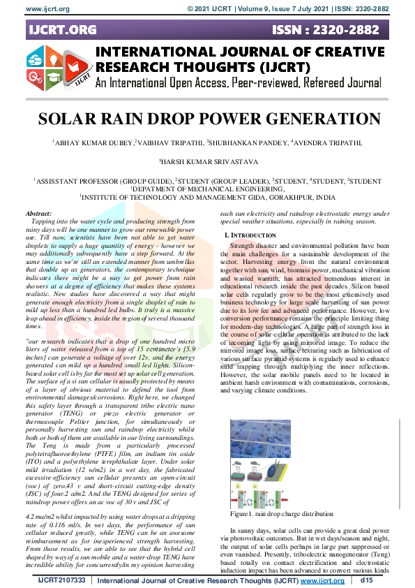 (PDF) SOLAR RAIN DROP POWER GENERATION | Vaibhav Tripathi - Academia.edu