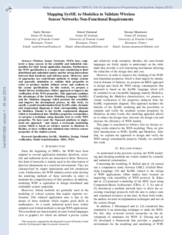 Pdf Mapping Sysml To Modelica To Validate Wireless Sensor Networks