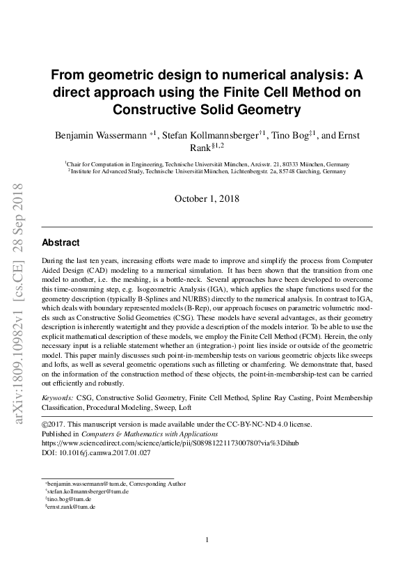 (PDF) From geometric design to numerical analysis: A direct approach using the Finite Cell ...