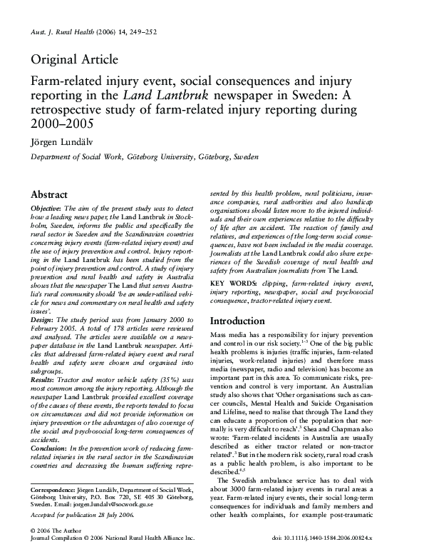 (PDF) Farm-related injury event, social consequences and injury ...