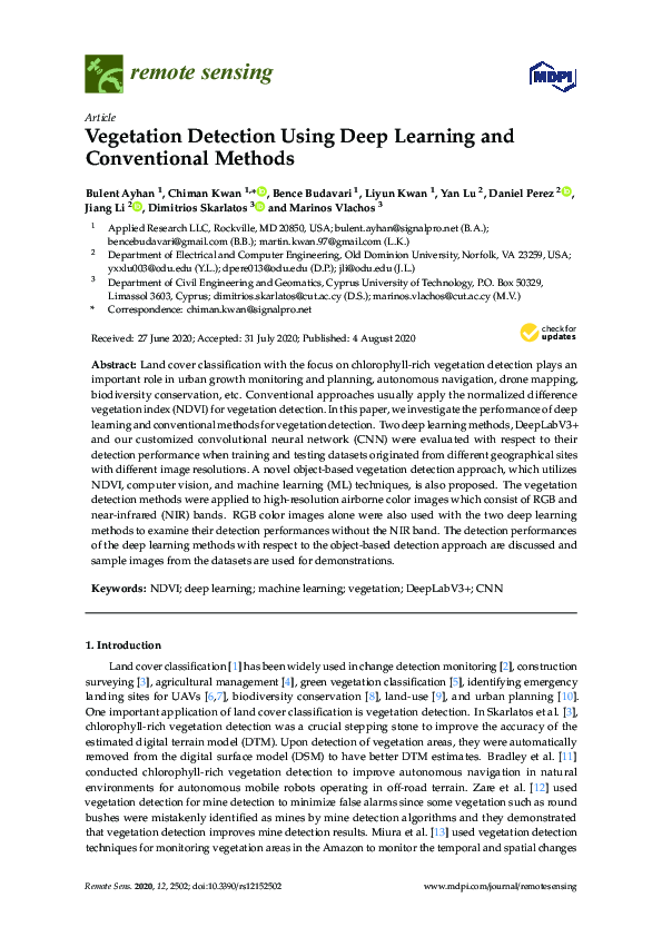 (PDF) Vegetation Detection Using Deep Learning and Conventional Methods