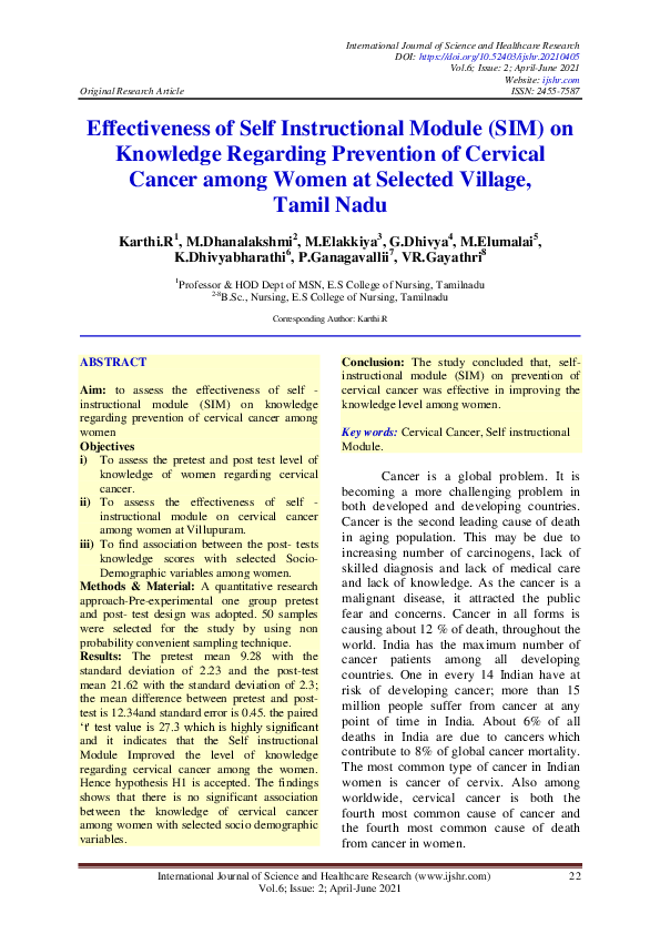 Pdf Effectiveness Of Self Instructional Module Sim On Knowledge Regarding Prevention Of