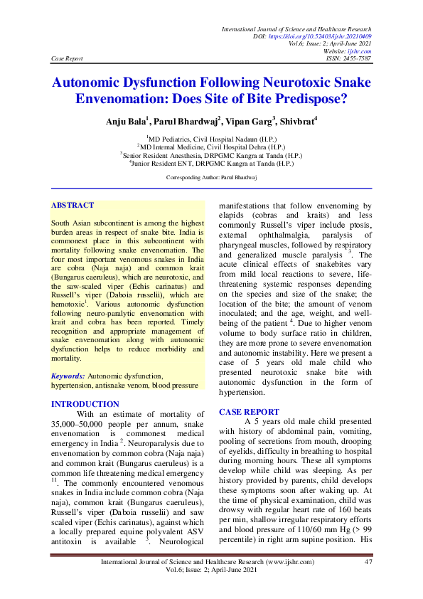(PDF) Autonomic Dysfunction Following Neurotoxic Snake Envenomation ...