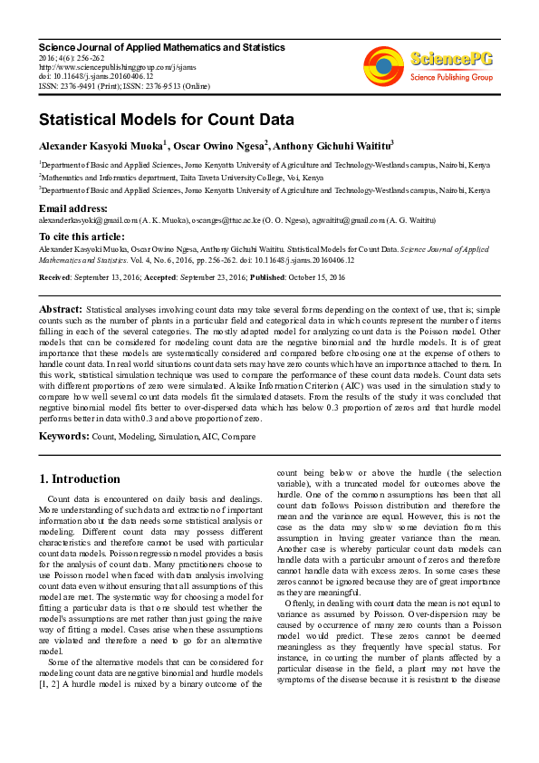 (PDF) Statistical Models for Count Data