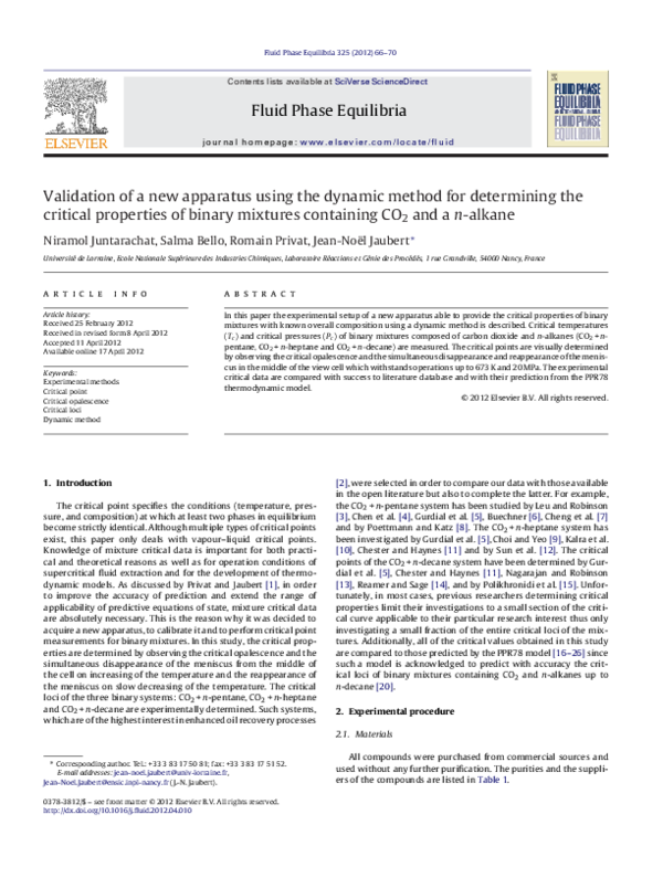 Pdf Validation Of A New Apparatus Using The Dynamic Method For Determining The Critical