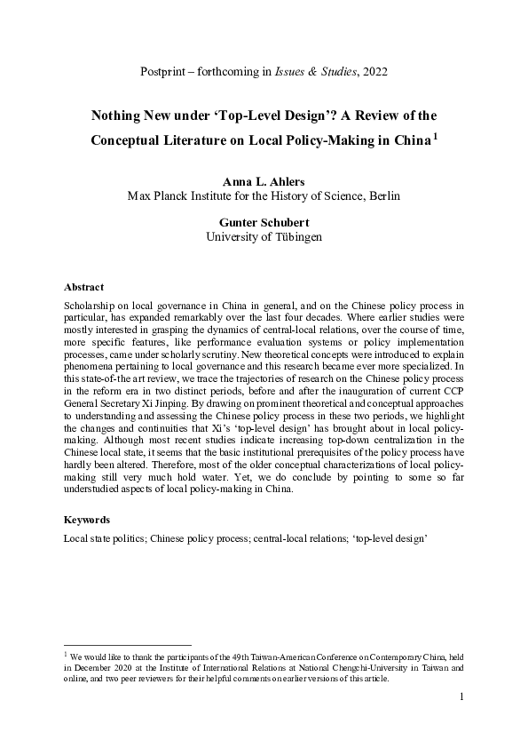 (PDF) Nothing New under 'Top-Level Design'? A Review of the Conceptual ...