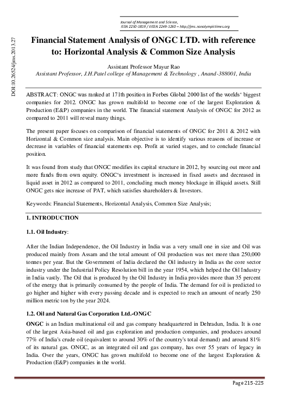 (PDF) Financial Statement Analysis of ONGC LTD. with reference to ...
