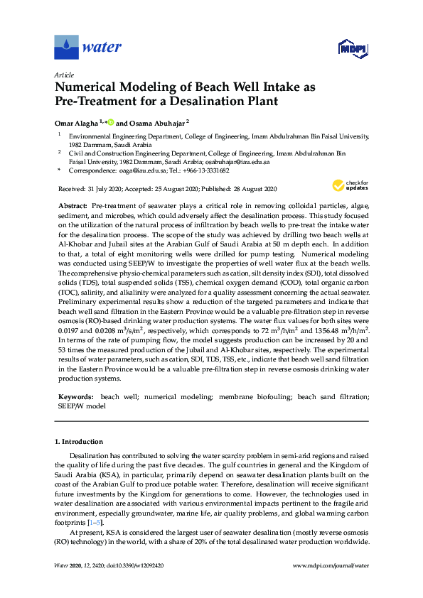 (PDF) Numerical Modeling of Beach Well Intake as Pre-Treatment for a ...
