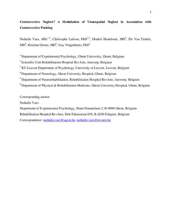 (PDF) Contraversive Neglect? A Modulation of Visuospatial Neglect in ...