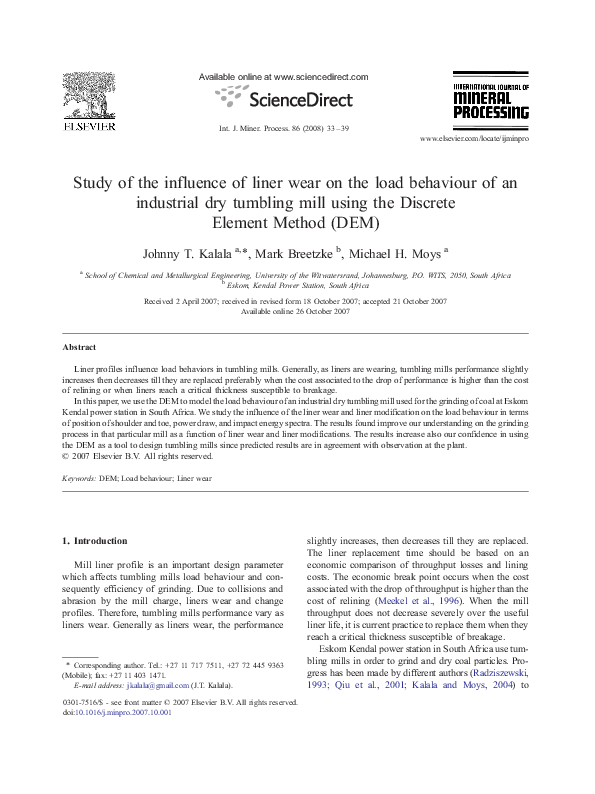 (PDF) Industrial Vertical Stirred Mills Screw Liner Wear Profile Compared to Discrete Element ...