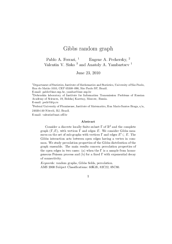 (PDF) Gibbs Random Graphs