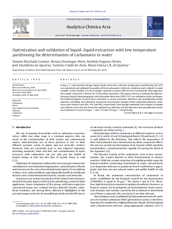 (PDF) Optimization and validation of liquid–liquid extraction with low temperature partitioning ...