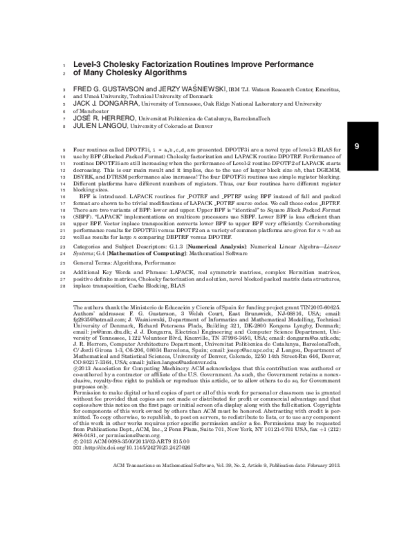 (PDF) Level-3 Cholesky Factorization Routines Improve Performance of ...