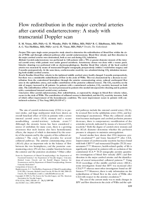(PDF) Flow redistribution in the major cerebral arteries after carotid ...