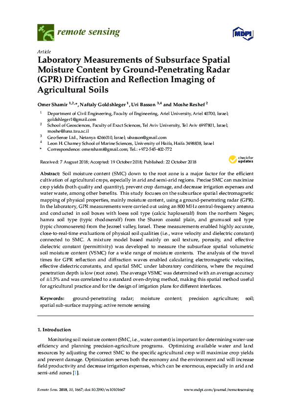 (PDF) Laboratory Measurements of Subsurface Spatial Moisture Content by Ground-Penetrating Radar ...
